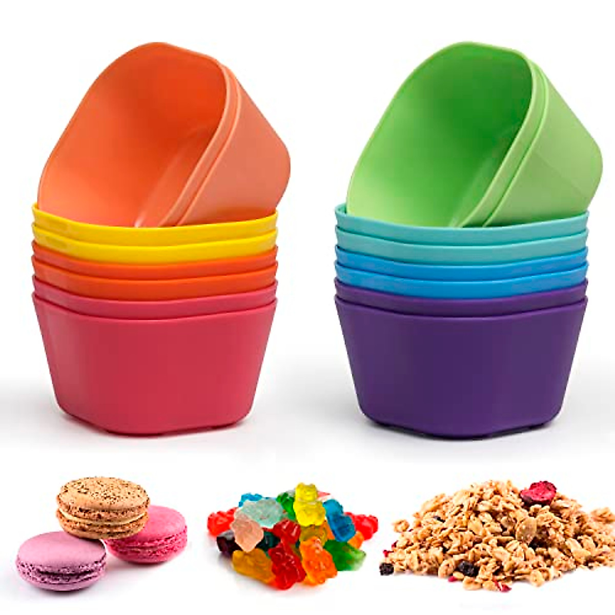 Klickpick Home 15 ounce Bowls Set Of 16 Kids colorful Snack Bowls set Toddlers Cereal Bowl Set Children Bowl Kid Microwave Dishwasher Safe BPA Free Bowls - 8 Colors