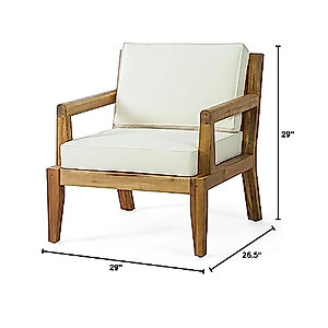 Christopher Knight Home Rossville Outdoor Club Chairs, Teak Finish + Beige