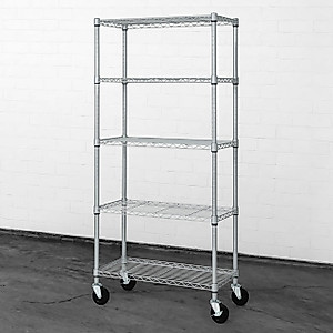 CAPHAUS Heavy Duty NSF Commercial Adjustable Shelves Wire Shelving w/Wheels & Feet, Kitchen Storage Metal Shelf, Garage Storage Shelving, Utility Wire Rack Storage Unit, Silver Grey 30 x 14, 5-Tier