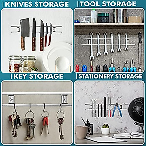 Magnetic Knife Holder for Wall - Stainless Steel Knife Magnetic Strip 18 Inch - Wall Knife Magnet Bar Rack With Hooks