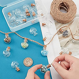 PH PandaHall Mini Heart Glass Jars Bottles with Cork Stoppers, 20pcs Small Wishing Bottles Corked Glass Bottles, 20pcs Eye Screws, 30 Yards Twine for Valentine Mother Wedding Christmas Message Decor