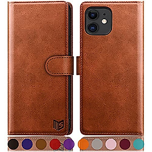 SUANPOT for iPhone 11 6.1 inch (Non 11 Pro 5.8") Leather Wallet case with RFID Blocking Credit Card Holder, Flip Book Phone case Shockproof Cover Pocket for Women Men for Apple 11 case Light Brown