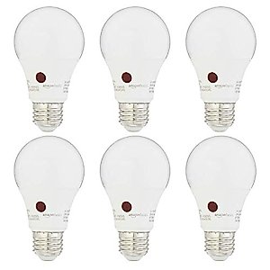 Amazon Basics A19 Dusk to Dawn Sensor LED Light Bulb, 60 Watt Equivalent, Energy Efficient 9W, E26 Standard Base, Soft White 2700K, Non-Dimmable, 10,000 Hour Lifetime , 6-Pack