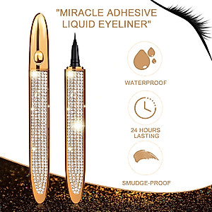 ICORIC Liquid Eyeliner Pen Waterproof, Magic Self-adhesive Long-Lasting Eyelash Glue Pen, Non Magnetic, No Blooming Quick Drying Magnetic Eye Liner (Gold Black 1Pcs)