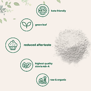 Pure Organic Stevia Powder, 8 Ounces, 1418 Serving, High Grade Stevia Green Leaf Extract Reb-A, Reduced Bitter Aftertaste, 0 Calorie, Natural Sweetener, Sugar Alternative, Keto Friendly
