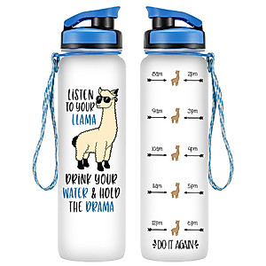 LEADO 32oz 1Liter Motivational Tracking Water Bottle with Times to Drink - Listen to Your Llama, Llama Gifts - Funny Mothers Day, Birthday Gifts for Women, Sister, Daughter, Coworker, Her