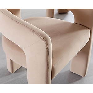 Wahson Velvet Modern Dining Chairs, Set of 2 Upholstered Barrel Dining Chair, Assembled Accent Armchairs with Open Back for Dining Room/Living Room, Khaki