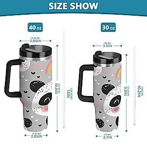 FRCSDIY Rainbow Panda Insulated Tumbler with Handle and Straw Lid,30oz Leakproof Stainless Steel Cup BPA-Free Water Bottle