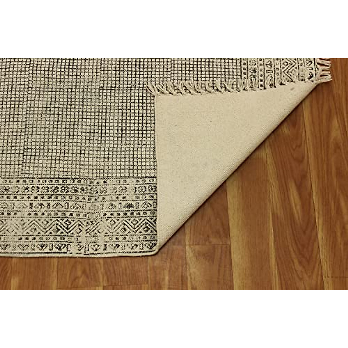 Casavani Indian Handmade Cotton Dhurrie Geometric Gray & Black Floor Carpet For Doormat Best Uses For Bedroom,Living Room,Dining Room,Kitchen,Purch,Balcony 6x8 Feet