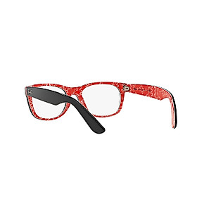 Ray-Ban RX5184 New Wayfarer Square Prescription Eyeglass Frames, Black on Texture Red/Demo Lens, 52 mm