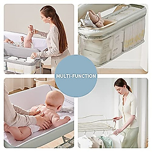 Sweeby Portable Baby Changing Table, Foldable Changing Table Dresser Changing Station for Infant, Waterproof Diaper Changing Table Pad Topper, Mobile Nursery Organizer for Newborn Essentials (Grey)