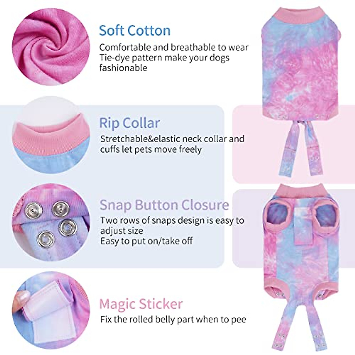 BRKURLEG Dog Recovery Suit Onesie After Surgery,Pet Spayed Neutered Shirt for Female Male Dogs Cats,Surgical Postoperative Snuggly Vest for Abdominal Wounds,Weaning,Anti-Licking Tie Dye Doggy Bodysuit