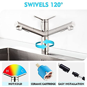 CREA Kitchen faucets, Bar Sink Faucet, Kitchen Sink Faucet Pull Out Brushed Nickel Single Handle Prep Wet Commercial Modern rv Low Arc Faucet