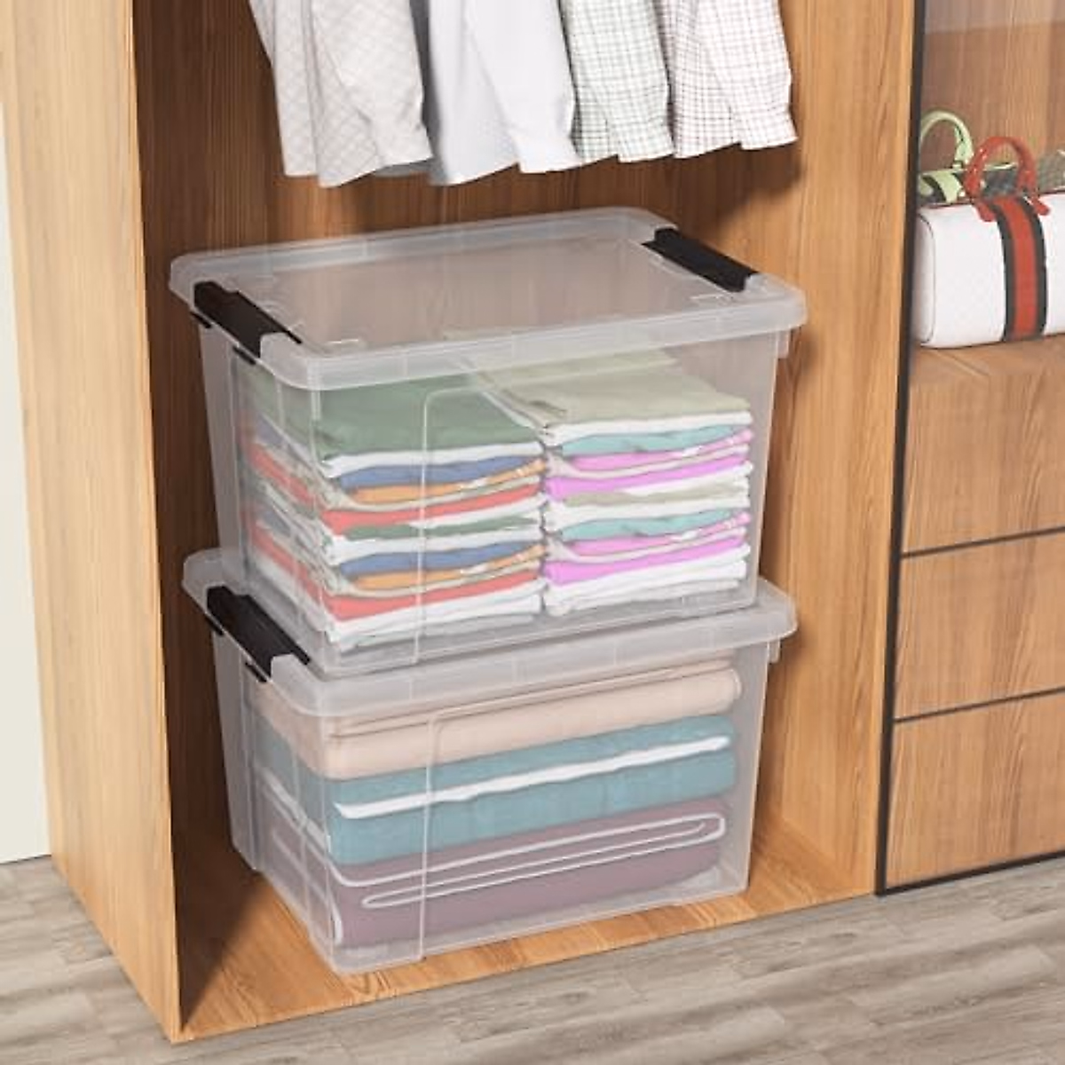 Neadas 50 Quart Plastic Storage Bins with Lids and Wheels, Large Clear Plastic Storage Totes, 4 Pack