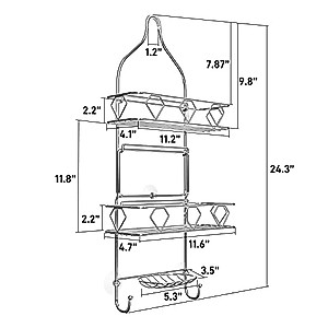 GeekDigg 3 Tier Hanging Shower Caddy, Shower Caddy Basket over Shower Head with Suction Cups, Hooks, Bathroom Caddies, Rustproof Stainless Steel, Silver