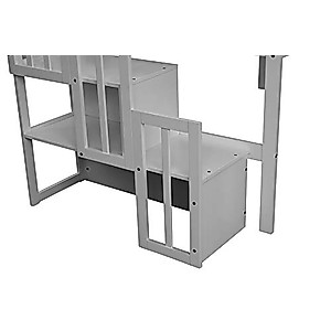 Olela Twin Loft Bed,Wooden Low Loft Bed with Stairs for Kid Junior,No Box Spring Needed,Easy to Assembly (Grey, No Slide)