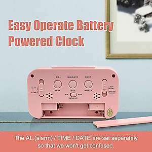 Miowachi Digital Alarm Clocks for Bedrooms Battery Operated,Snooze,Night Light Easy Setup Small Clock for Kids Pink