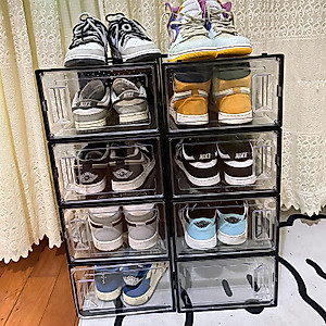 AOHMPT 18 Pack Clear Shoe Organizer Stackable Shoe Box Foldable Storage Bins Shoe Container Box Large Size Shoe Bins (X-Large)