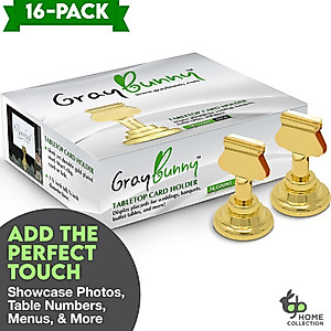 Gray Bunny 16 Pieces Metal Table Number Holders 1.7 Inches Gold Place Card Holder, Table Number Stands, Table Sign Holders, Gold Table Card Holder for Photos, Food Signs, Birthdays, Events