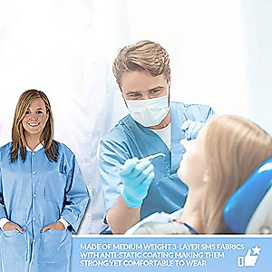 MEDICAL NATION Pack of 10 Disposable Lab Coats - Blue - Durable SMS Knee Length Lab Coat Unisex, Comfortable and Easy to Wear Labcoat, For Hospitals, Pharmacies, Laboratories, Dental Clinics - MEDIUM