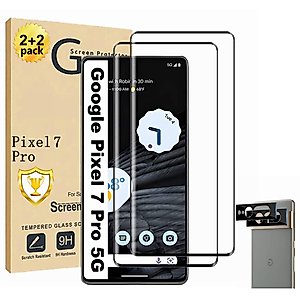 2 Pack for Google Pixel 7 Pro Screen Protector【2+2 Pack】2 Pack Tempered Glass Camera Lens Protector, Compatible Fingerprint, 3D Glass 9H Hardness Tempered Glass Screen Protector for Google Pixel 7 Pro 5g