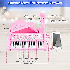 Litaonner Pink Piano Toys for 1+ Year Old Girls Gifts - 24 Keys Toddler Piano Keyboard Musical with Microphone, Kids Piano Toys for 2 Year Old Girls Birthday and Xmas Gift