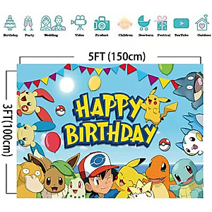 5x3ft Cartoon B T.s Happy Birthday Backdrop Banner Poster for Girl Boy Baby Birthday Party Photo Backdrop Background Decoration Supplies