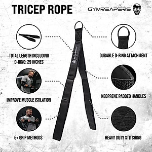 Gymreapers Tricep Rope Cable Attachment (3 Lengths Built in One) Multi-Workout Rope Tricep Pull Down Extension - Perfect for Gym/Home Use