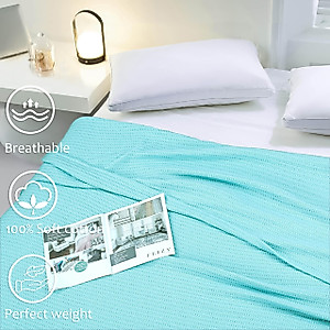 Tex Trend 100% Cotton Thermal Blanket, Soft Premium Twin XL Blanket - Upgraded Waffle Weave Blanket - Breathable Skin Friendly Woven Cotton Blankets for All Seasons - (60x90, Blue)