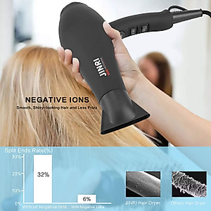 Hair Dryer 1875W, Negative Ionic Fast Dry Low Noise Blow Dryer, Professional Salon Hair Dryers with Diffuser, Concentrator, Styling Pik, 2 Speed and 3 Heat Settings (Bk)