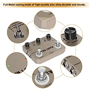 Rowin Twin Looper Station Electric Guitar Effect Pedal Loop Station for Guitarists Golden
