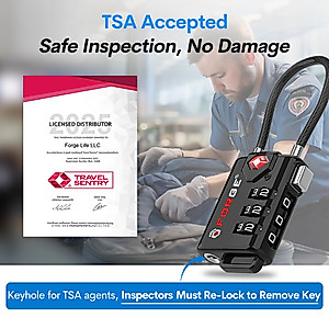 TSA Approved Cable Luggage Locks, Re-settable Combination with Alloy Body