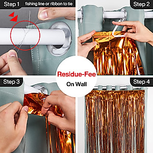 PartyWoo Orange Foil Fringe Curtains, 2 pcs 3.3x6.6 ft Orange Streamers, Fringe Backdrop, Metallic Tinsel Curtains for Birthday Party, Halloween Tinsel Backdrop, Halloween Party Decorations