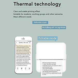 Mini Thermal Printer, Student Mini Printer, Portable Pocket Tool with Paper Roll, Charging Cable, Suitable for Students