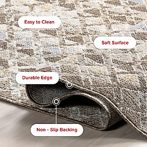 nuLOOM Carley Geometric 7x9 Machine Washable Area Rug for Living Room Bedroom Dining Room Kitchen, Beige/Ivory