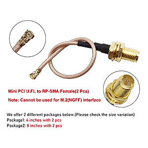 Tenmory U.FL to RP-SMA Female Cable Mini PCI UFL to SMA Ipex Connector Pigtail WiFi Antenna Extension Cable (4 inch 2 Pcs)