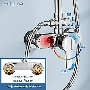 Airuida Shower Fixture, Brass Exposed Pipe Shower System, Chrome Polish 8 Inch Rainfall Shower Head Single handle with Dual Functions Shower Faucet Combo Unit Set