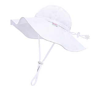 Unisex Baby Sun Hat with UPF 50+ Outdoor Adjustable Beach Hat,Baby Girl Wide Brim Bucket Hats for Infant Toddler Little Boy (0-6 Months) White