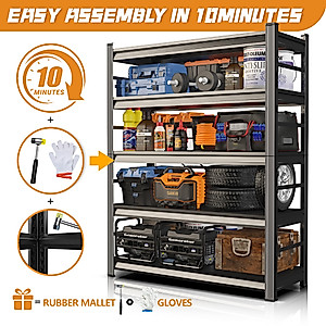 PRESTELION 72" H Garage Shelving Unit-Adjustable 5-Tier Heavy-Duty Metal Storage Rack|3000 lbs Capacity Shelf|Easy Assembly Shelves|Rust-Resistant|Perfect for Garage Basement Workshop Organization