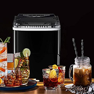 Portable Ice Maker Machine for Counter Top Compatible(Makes 26 lbs of Ice Every 24 Hours-Silver)&20/37 Quart Large Ice Bucket（20/37 Quart Large