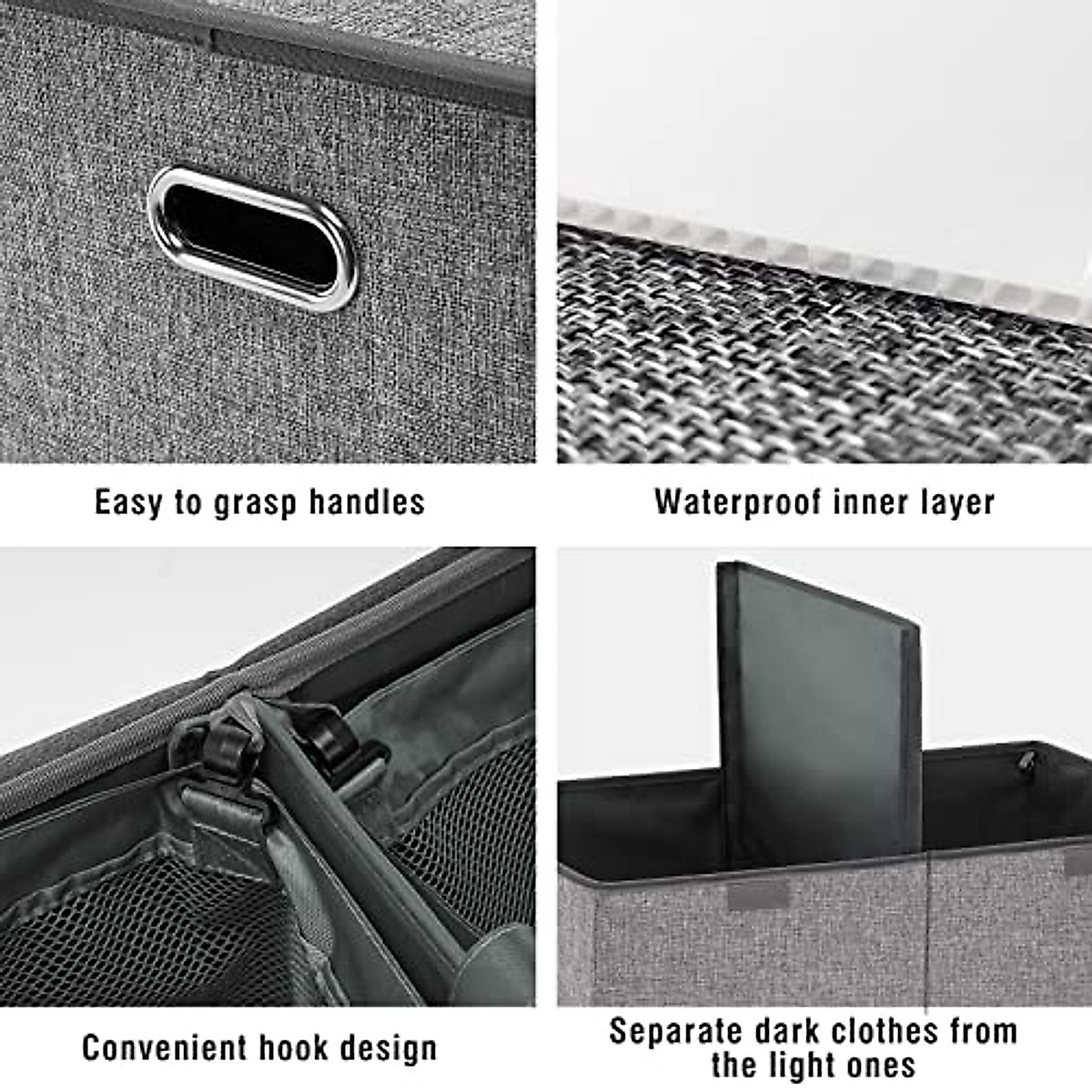 TECHMILLY Double Laundry Hamper with Lid, 140L Large Foldable Dirty Cloth Basket 2 Section with Removable Liners, Tall Divided Laundry Baskets with Handles for Bedroom, Closet, Bathroom - Grey