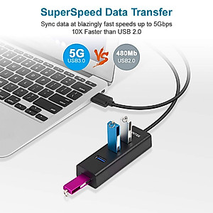 [Bundle] 4-Port USB 3.0 Hub Long Cable 48-inch with Micro USB Charging Port & QC3.0 Charging Station for Multiple Devices