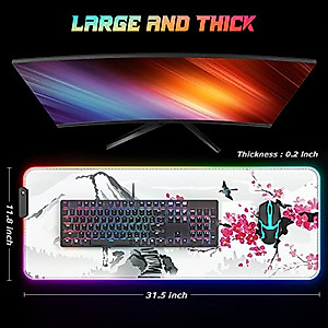 ITNRSIIET RGB Gaming Mouse Pad, Full Desk XL Extended Large Gaming Mousepad, 12 Lighting Modes 30% Thicker Big LED Desk Mat for Gamers, 32 x 12 inches, Japanese Mount Fuji Sakura