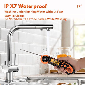 Qisebin Digital Meat Thermometers for Cooking Grilling - IPX7 Waterproof Instant Read Food Thermometer for Meat, Deep Frying, Baking, Outdoor & BBQ (Orange)