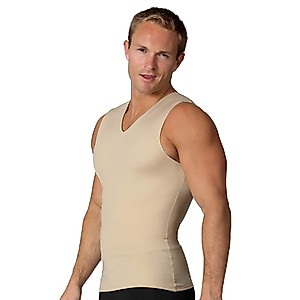 Insta Slim Mens Compression Sleeveless V Neck Muscle Shirt- Slimming Body Shaper Undershirt (Medium, Nude)