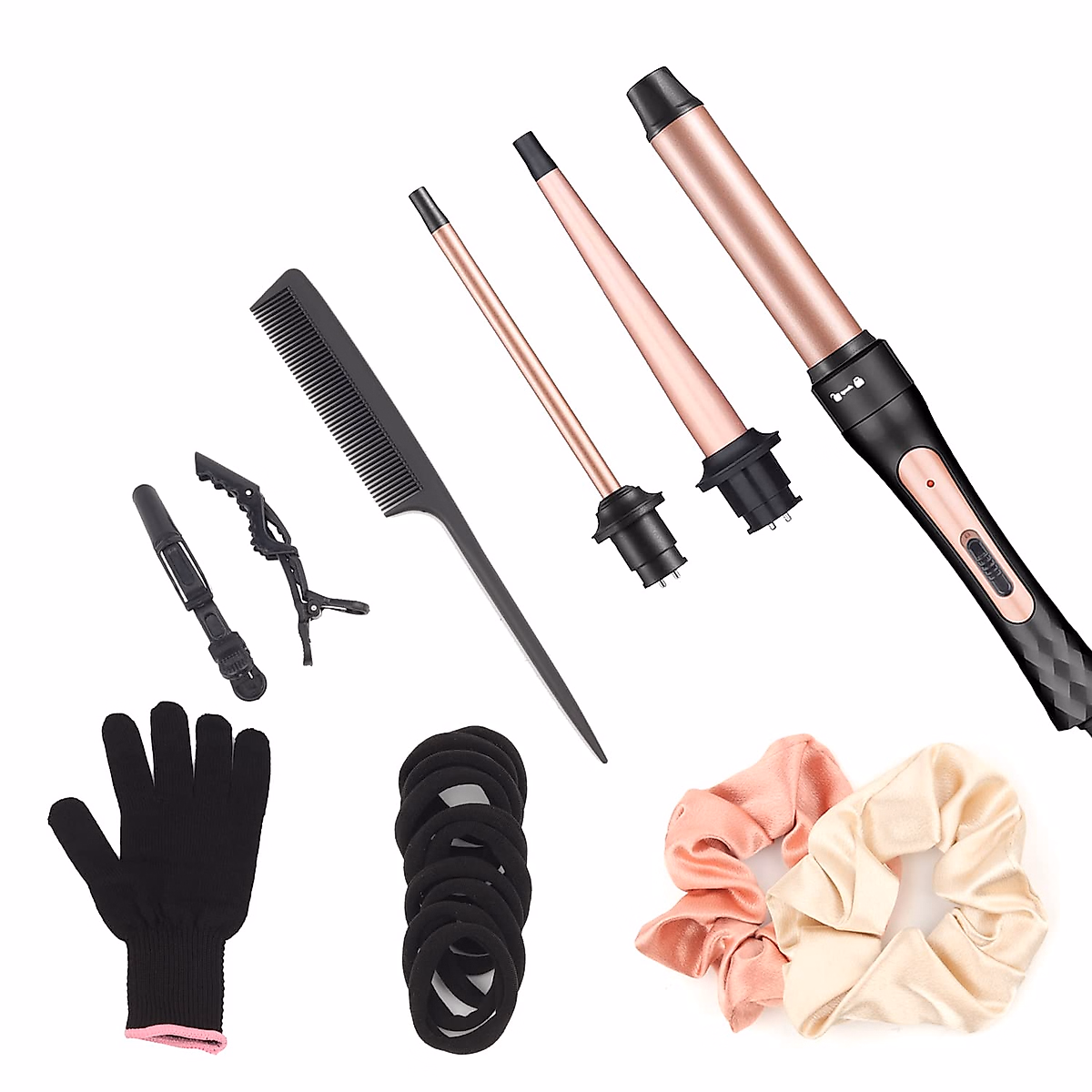 Curling Iron Wand Set, Curling Wand 3 in 1 Hair Curling Wands Interchangeable Ceramic 0.35-1.25inch Barrel Hair Curler, with Heat Resistant Glove
