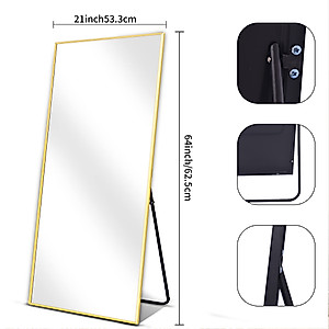 GLASHOM Full Length Mirror,21" x 64" Full Body Mirror,Gold Standing Mirror Full Length Rectangle Floor Mirror Full Length Frame Bedroom Hanging or Leaning Against Wall Dressing Floor Mirror