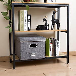 Prandom File Organizer Box - Set of 1 Collapsible Decorative Linen Filing Storage Hanging File Folders with Lids Office Cabinet Letter/Legal Size Grey (17x14x11.2 inch)