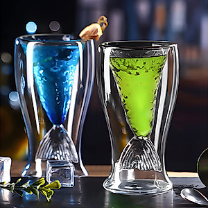 Mermaid Gifts,Set of 2 3OZ shot glasses for Girl & Women,Mermaid Tail Wine Glasses, Novelty Mermaid Shot Glass,for Beer Whiskey Cocktail,Gift for Mermaid Party Favors,Birthday,Christmas,New Year