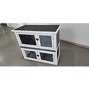 Evedy Wooden 2-Layer Pet House with Easy Clear Tray,Rabbit Bunny Hutch Chicken Coops Dog Cage,Dark Gray, 36''L X 17.7''D X 31.9''H